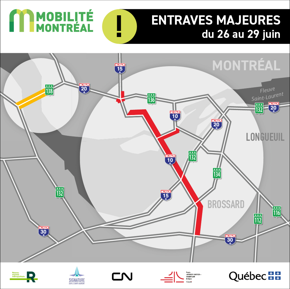 Travaux pour le REM au centre de l’autoroute 10 – entraves majeures sur ...