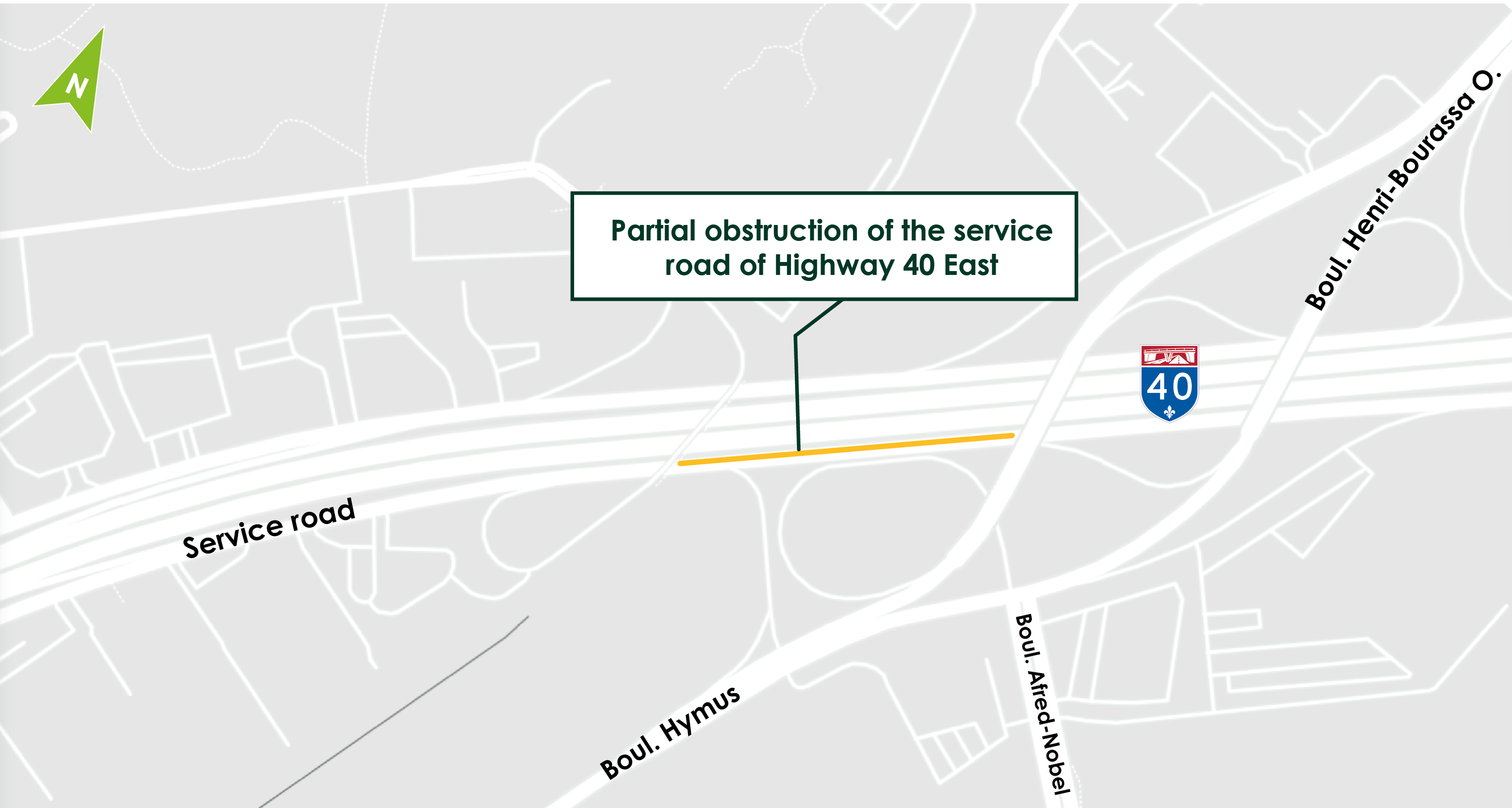 Partial obstruction of the service road on the A40 eastbound at Hymus ...